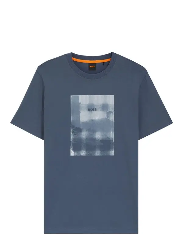 BOSS Printed-artwork T-shirt In Cotton Jersey - Light Blue
