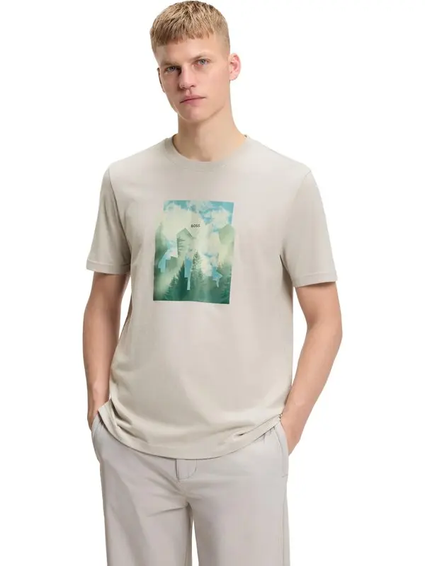 BOSS Printed-artwork T-shirt In Cotton Jersey - Light Grey