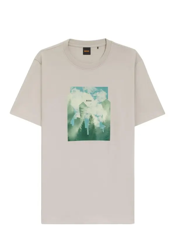 BOSS Printed-artwork T-shirt In Cotton Jersey - Light Grey