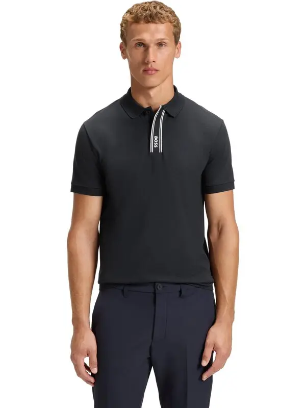 BOSS Paddy Polo Shirt With Logo Placket - Dark Blue