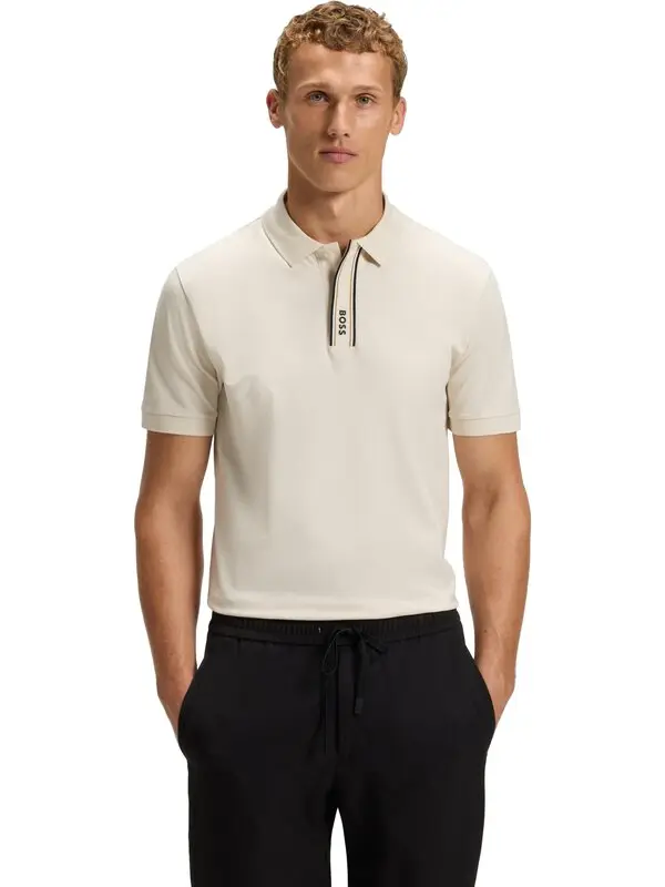 BOSS Paddy Polo Shirt With Logo Placket - White