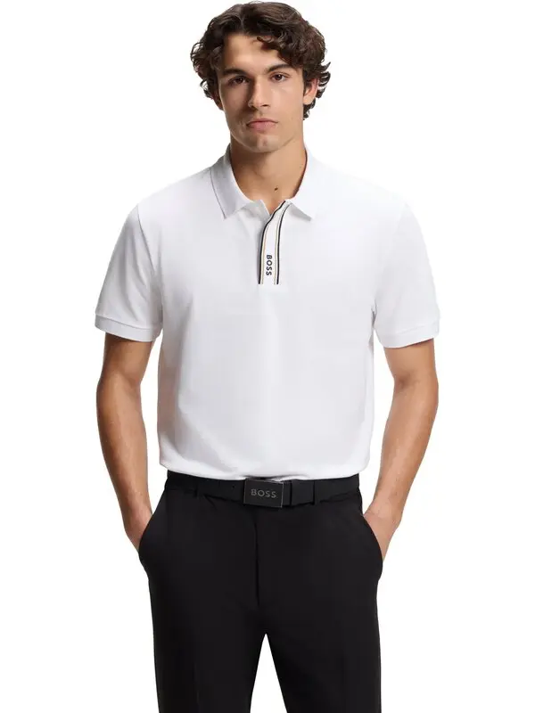 BOSS Paddy Polo Shirt With Logo Placket - White