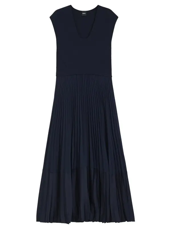 BOSS Knitted Dress With Plissé Skirt - Dark Blue