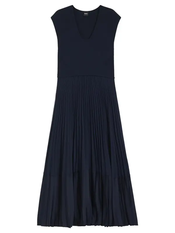 BOSS Knitted Dress With Plissé Skirt - Dark Blue