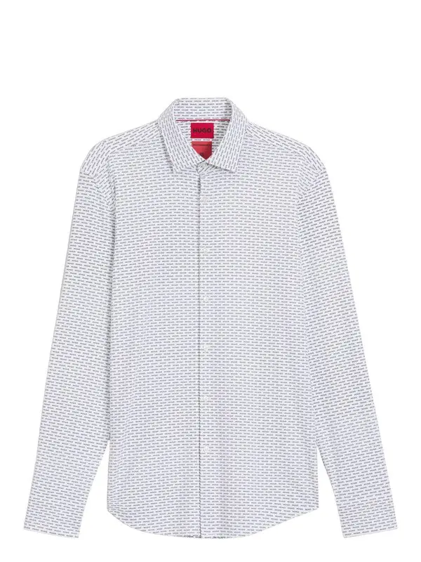 Hugo Printed Slim-fit Shirt In Stretch Jersey - Black