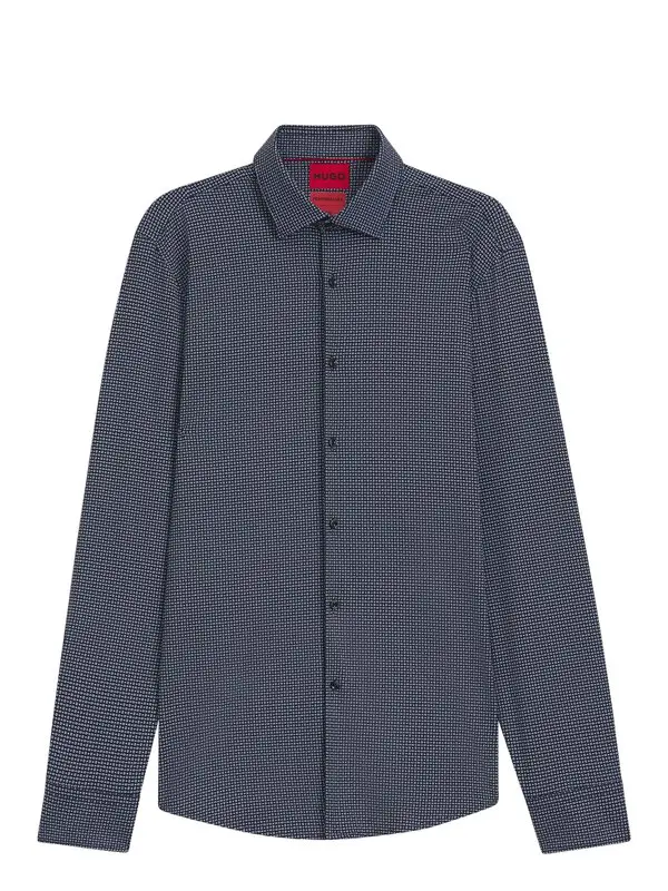 Hugo Printed Slim-fit Shirt In Stretch Jersey - Dark Blue