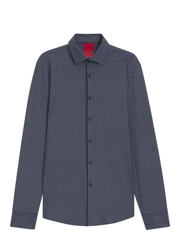 Hugo Printed Slim-fit Shirt In Stretch Jersey - Dark Blue