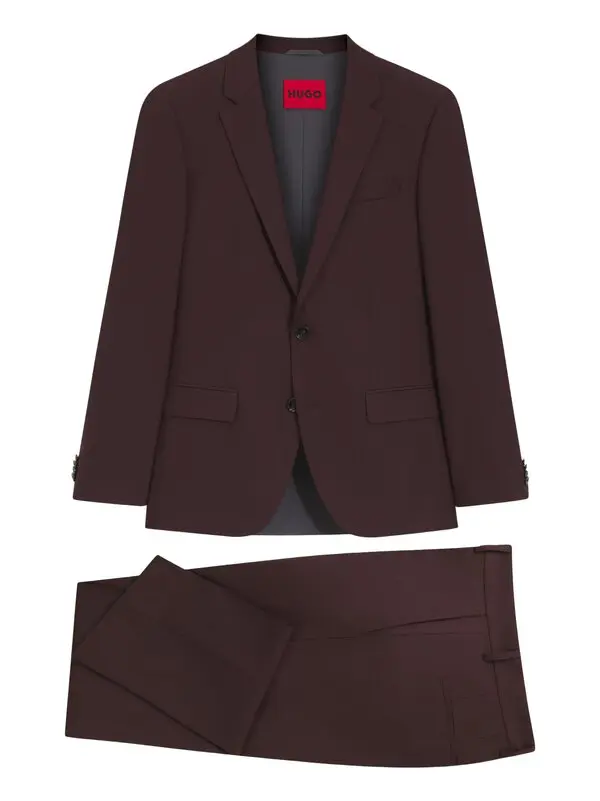 Hugo Three-piece Slim-fit Suit In Wool-blend Poplin - Light Brown