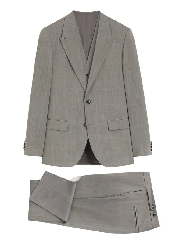 Hugo Three-piece Slim-fit Suit In Wool-blend Poplin - Light Green
