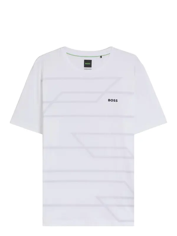 BOSS Melange-print T-shirt In Cotton Jersey - White