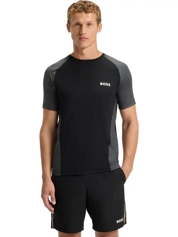 BOSS Mesh-jersey Slim-fit T-shirt With Colour-blocking - Black