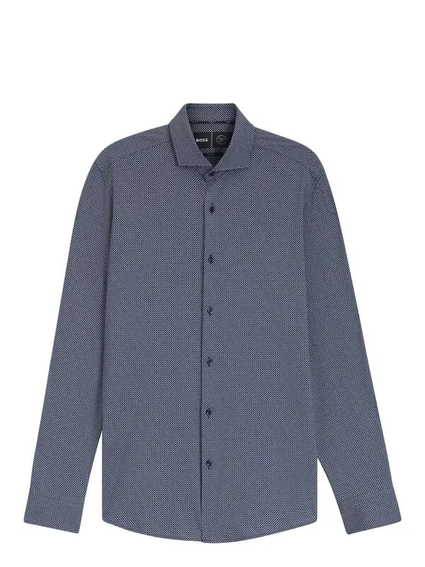 BOSS Printed Slim-fit Shirt In Italian-made Performance-stretch Jersey - Dark Blue
