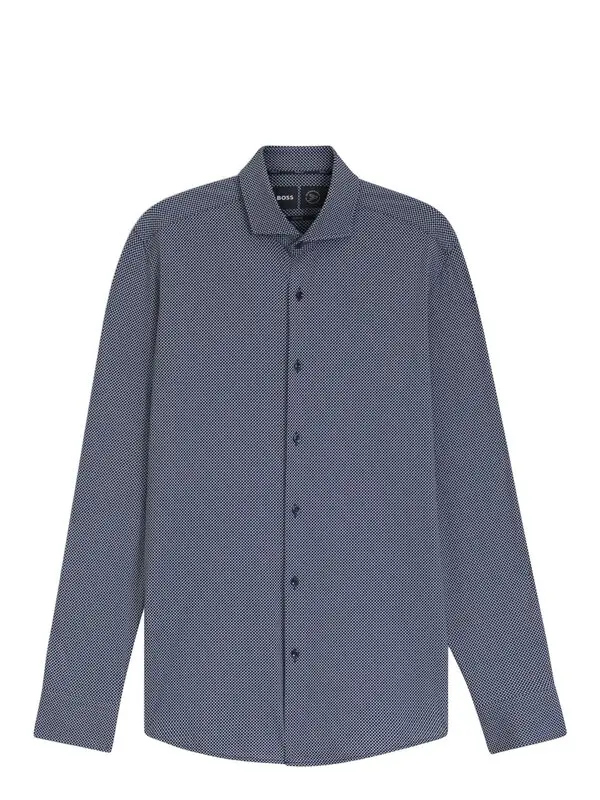 BOSS Printed Slim-fit Shirt In Italian-made Performance-stretch Jersey - Dark Blue