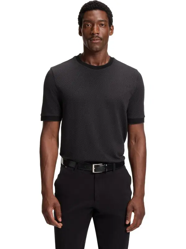 BOSS Mercerised-cotton T-shirt With Two-tone Structure - Black