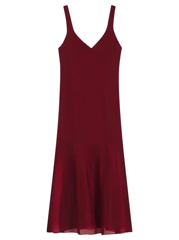 BOSS Satin Slip Dress With Organza Inserts - Dark Red