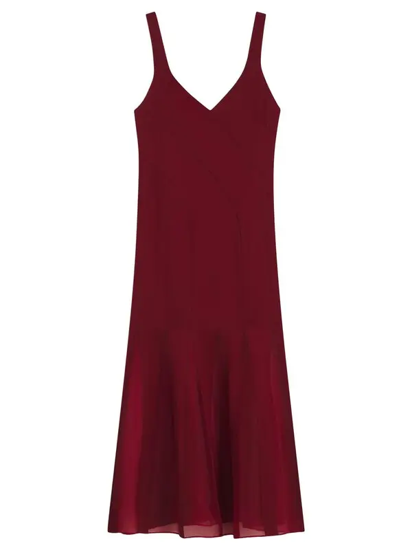 BOSS Satin Slip Dress With Organza Inserts - Dark Red