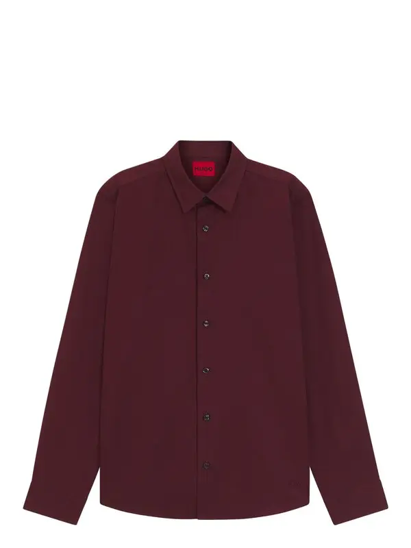 Hugo Relaxed-fit Shirt In Brushed Cotton Flannel - Dark Red