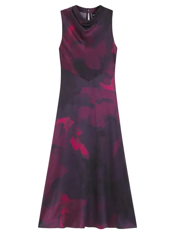 BOSS Printed Silk Draped-neckline Dress - Patterned