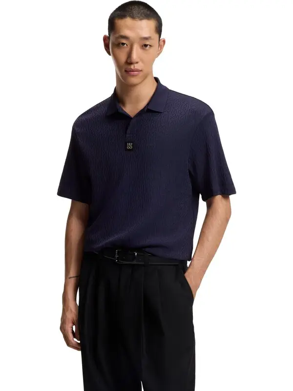 Hugo Jacquard-pattern Polo Shirt In A Relaxed Fit - Dark Blue