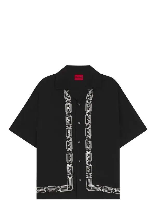 Hugo Oversized-fit Shirt With Embroidered Pattern - Black