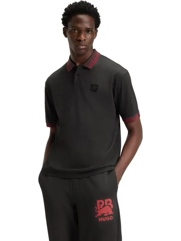 Hugo X Rb Polo Shirt With Bull-graphic Logo Patch - Dark Brown