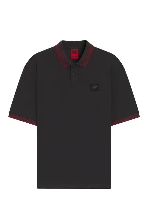 Hugo X Rb Polo Shirt With Bull-graphic Logo Patch - Dark Brown