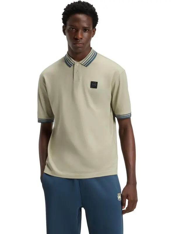 Hugo X Rb Polo Shirt With Bull-graphic Logo Patch - Light Beige