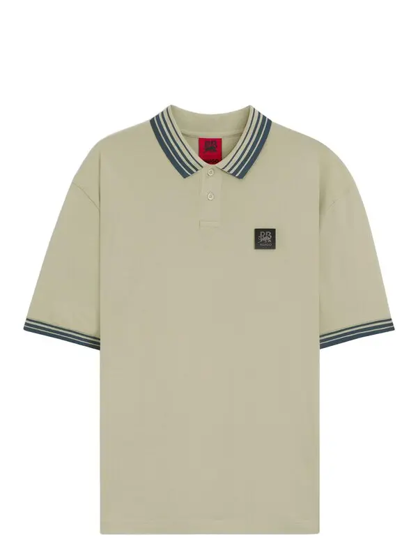 Hugo X Rb Polo Shirt With Bull-graphic Logo Patch - Light Beige