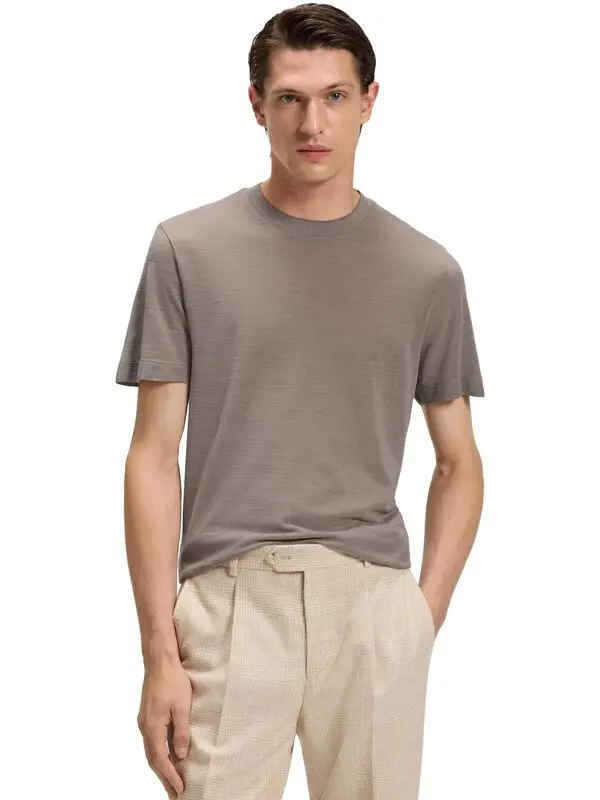 BOSS Silk-wool T-shirt In A Regular Fit - Light Beige