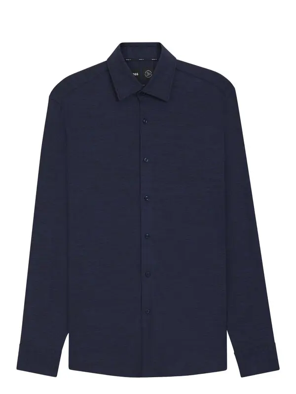 BOSS Slim-fit Shirt In Brushed Performance-stretch Flannel - Dark Blue