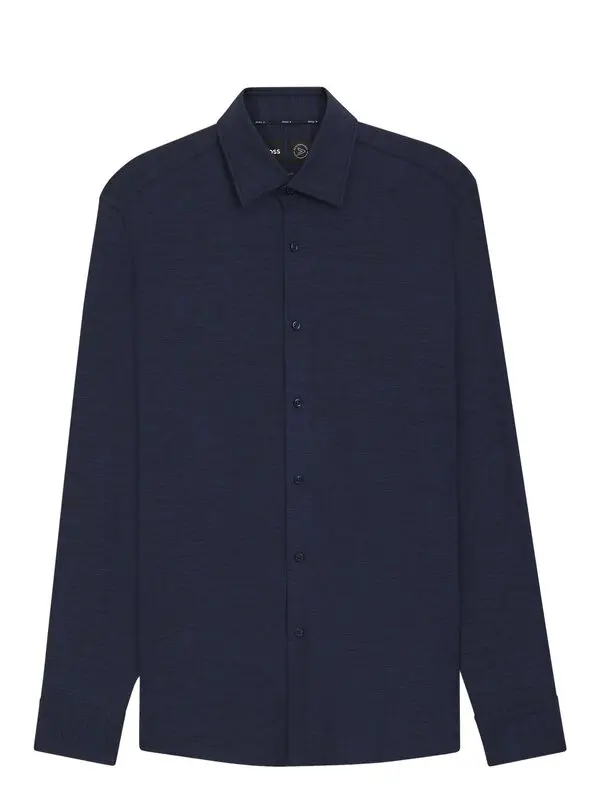 BOSS Slim-fit Shirt In Brushed Performance-stretch Flannel - Dark Blue