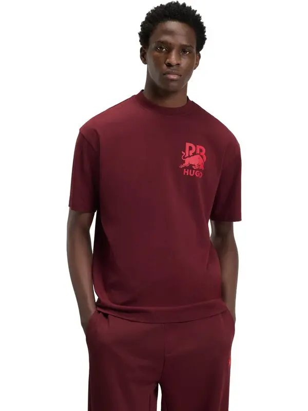 Hugo X Rb Cotton T-shirt With Bull-graphic Logo - Dark Red