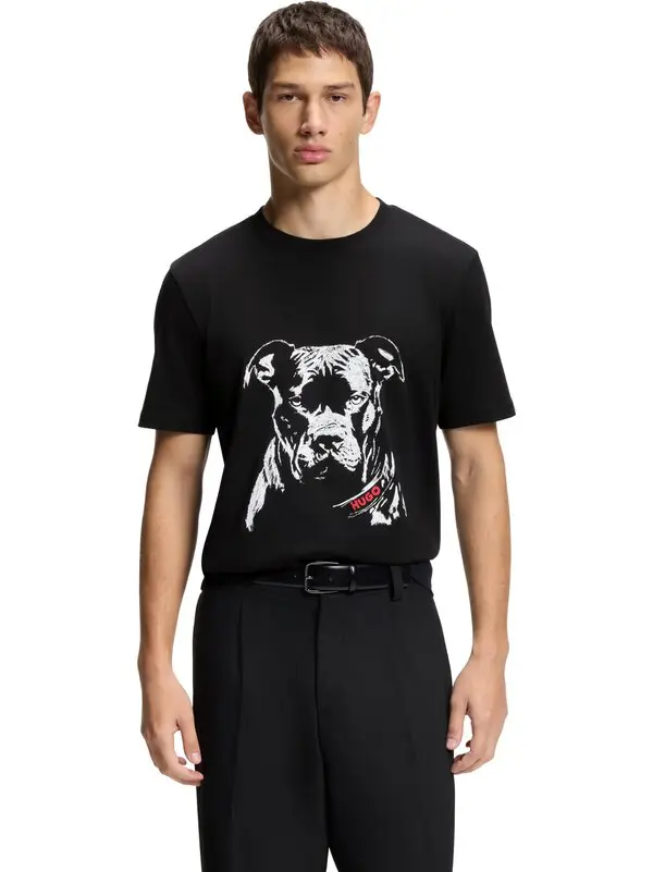 Hugo Dog-artwork T-shirt In Cotton Jersey - Black