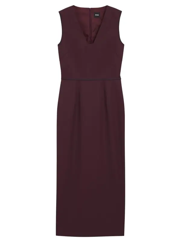 BOSS Piped-waistband Virgin Wool Sheath Dress - Dark Purple