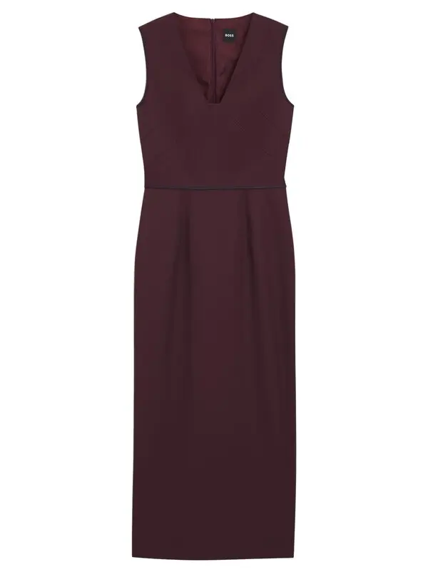 BOSS Piped-waistband Virgin Wool Sheath Dress - Dark Purple