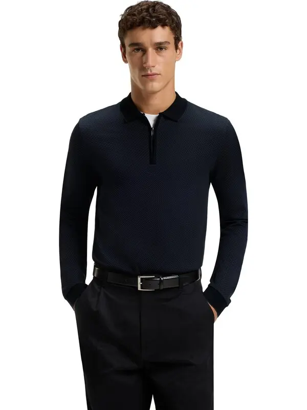 BOSS Mercerised-cotton Polo Shirt With Two-tone Structure - Black