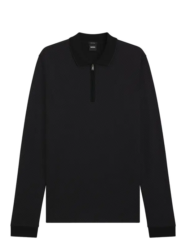 BOSS Mercerised-cotton Polo Shirt With Two-tone Structure - Black