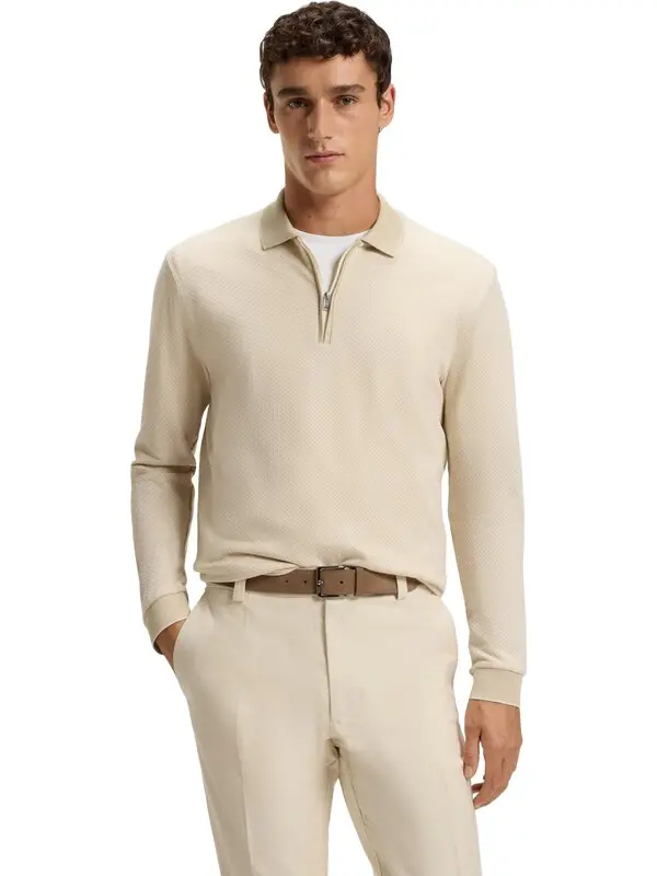 BOSS Mercerised-cotton Polo Shirt With Two-tone Structure - Light Beige
