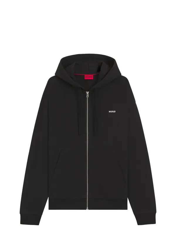 Hugo Cotton-terry Zip-up Hoodie With Logo Print - Black