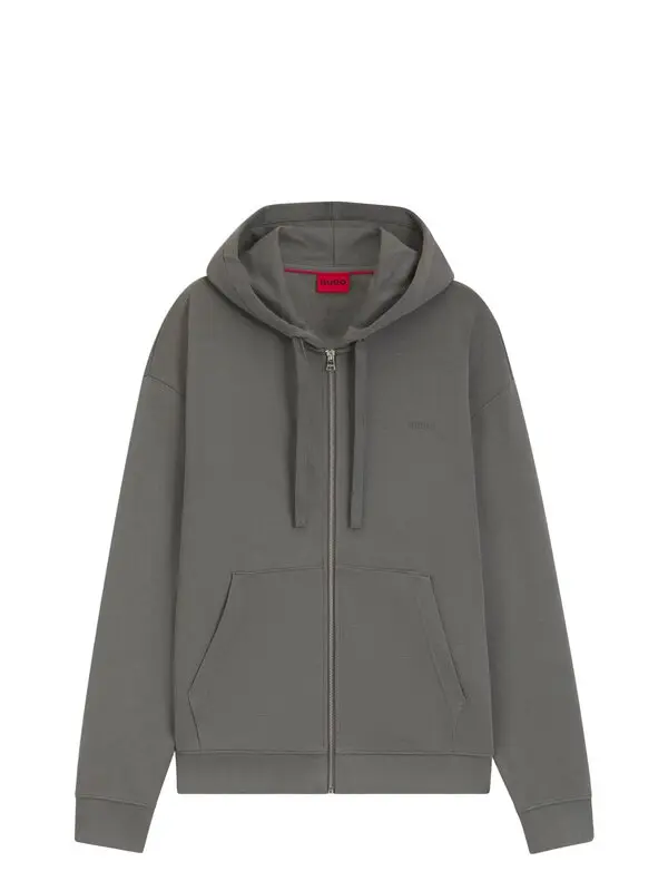 Hugo Logo Cotton Terry Hoodie - Dark Grey
