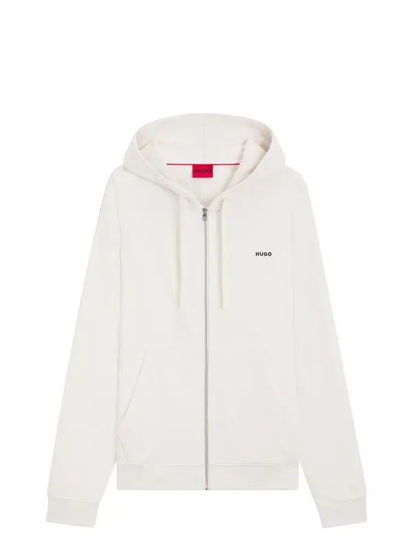 Hugo Logo Cotton Terry Hoodie - White