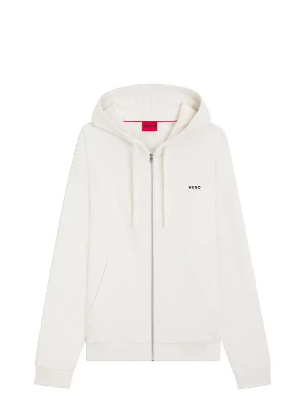 Hugo Cotton-terry Zip-up Hoodie With Logo Print - White