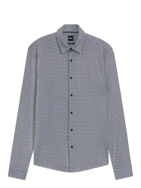 BOSS Printed Slim-fit Shirt In Flex-weave Fabric - Dark Blue
