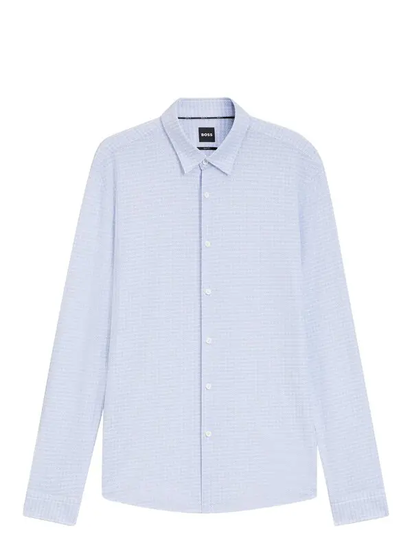 BOSS Printed Slim-fit Shirt In Flex-weave Fabric - Light Blue