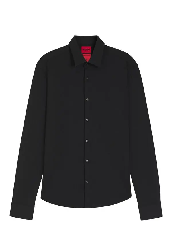 Hugo Slim-fit Shirt In Performance-stretch Jacquard - Black