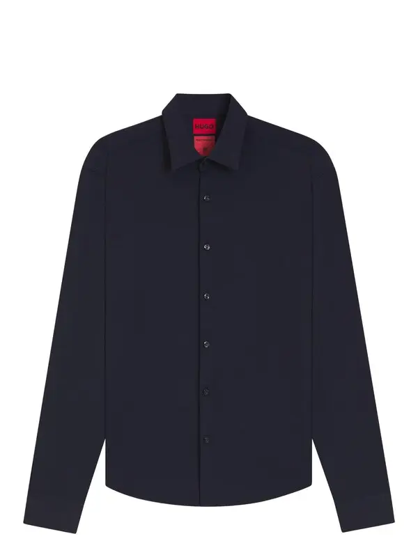 Hugo Slim-fit Shirt In Performance-stretch Jacquard - Dark Blue
