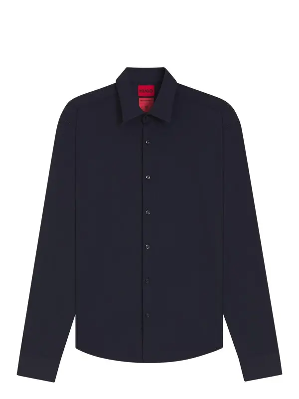 Hugo Slim-fit Shirt In Performance-stretch Jacquard - Dark Blue