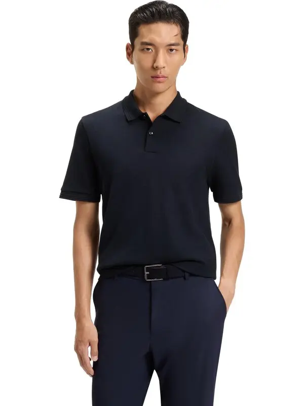 BOSS Cotton Polo Shirt With Herringbone Structure - Dark Blue