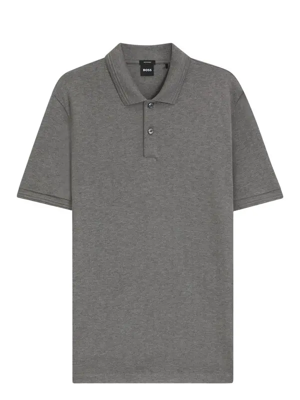 BOSS Cotton Polo Shirt With Herringbone Structure - Silver