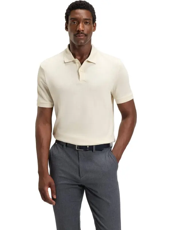 BOSS Cotton Polo Shirt With Herringbone Structure - White